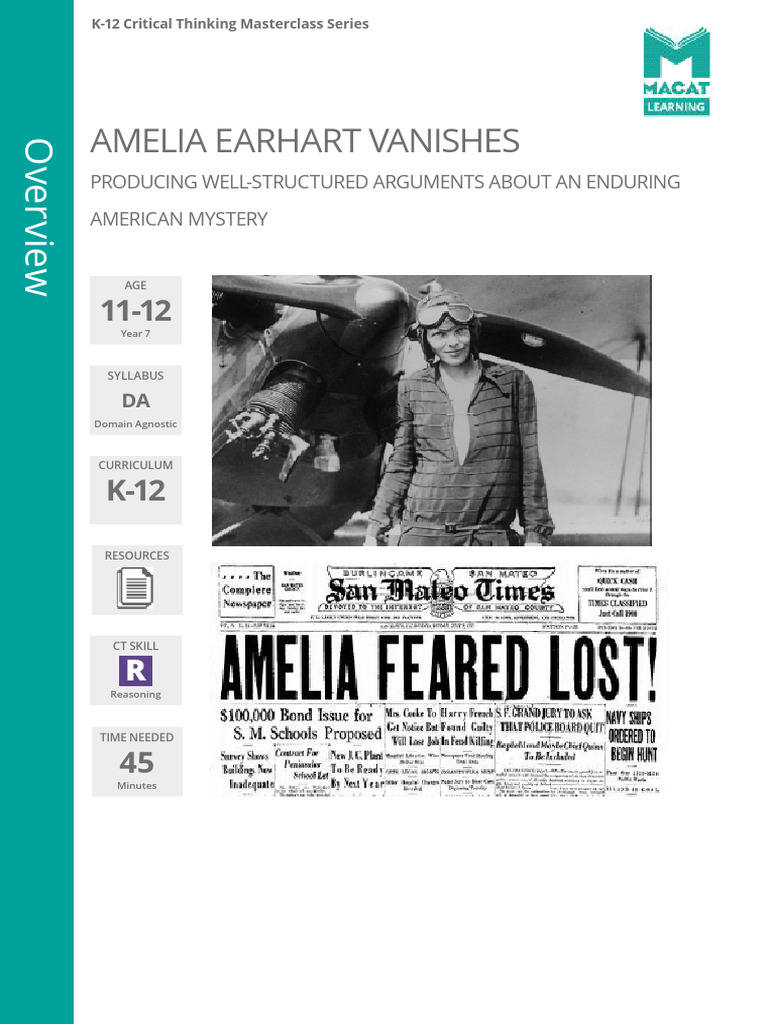 12a. Y7 - Published - DA - Reasoning - (AMELIA EARHART VANISHES) - 04062024 | PDF | Argument