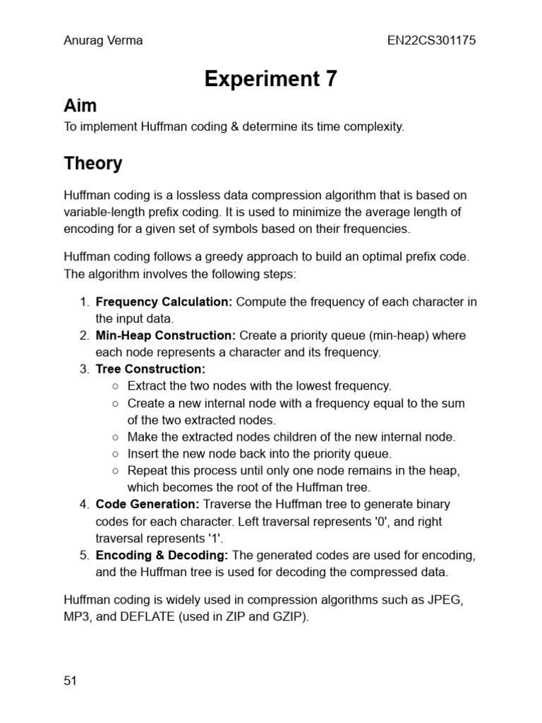 Huffman Coding Implementation & Complexity | PDF | Data Compression ...