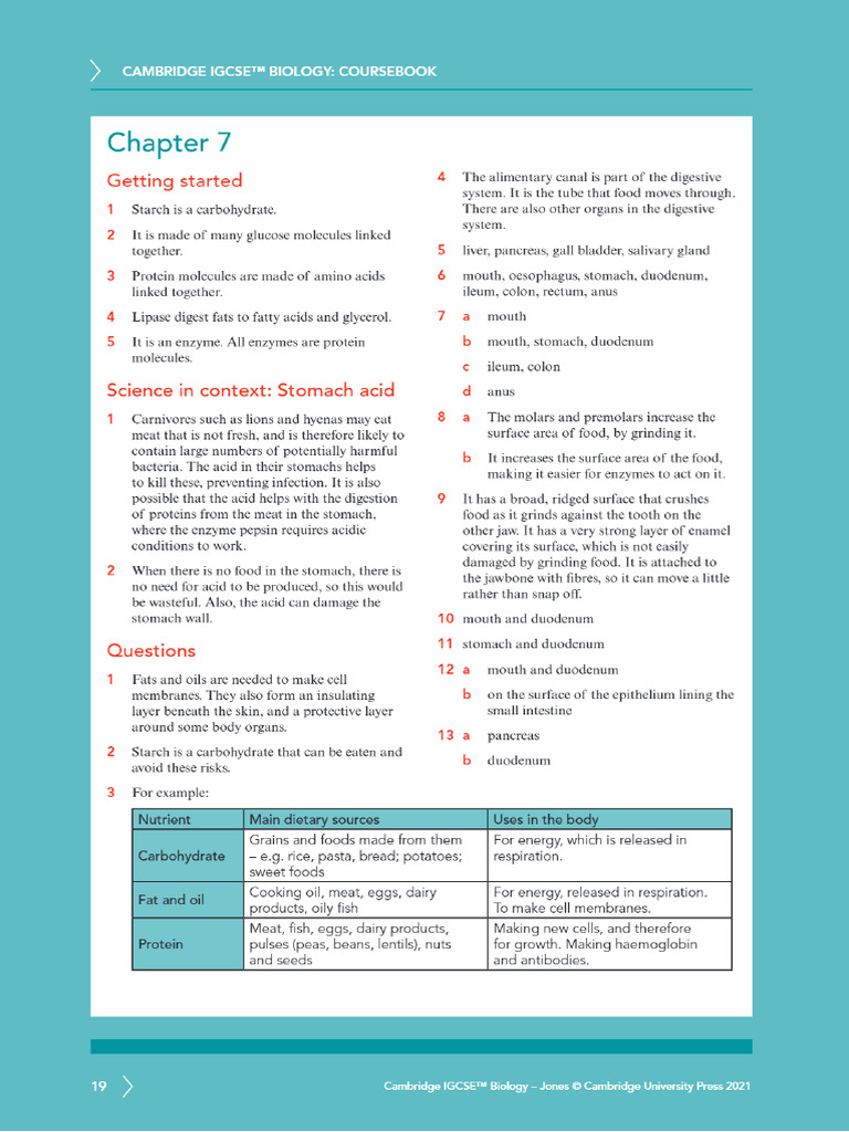 Igcse biology coursebook 4th Ed chapter 7 answers | PDF