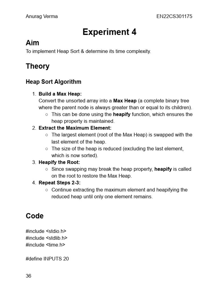 DAA - Heap Sort (Anurag Verma) v1.0 | PDF | Algorithms And Data ...