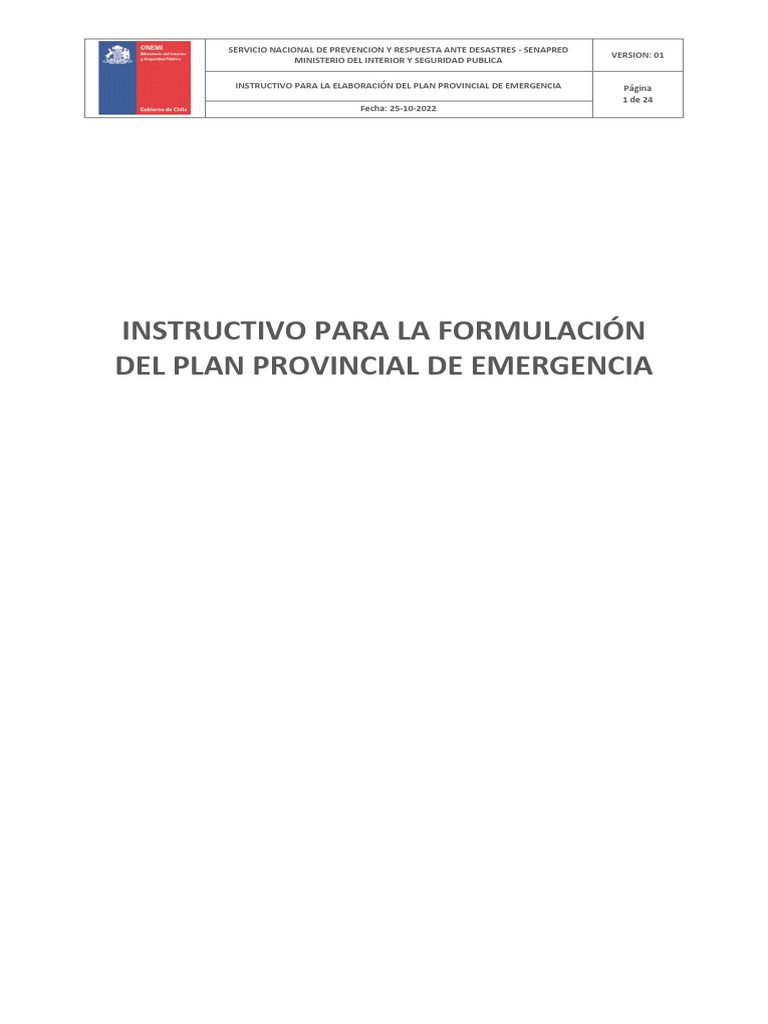 Instructivo Plan Provincial Emergencia | PDF | Riesgo | Emergencia