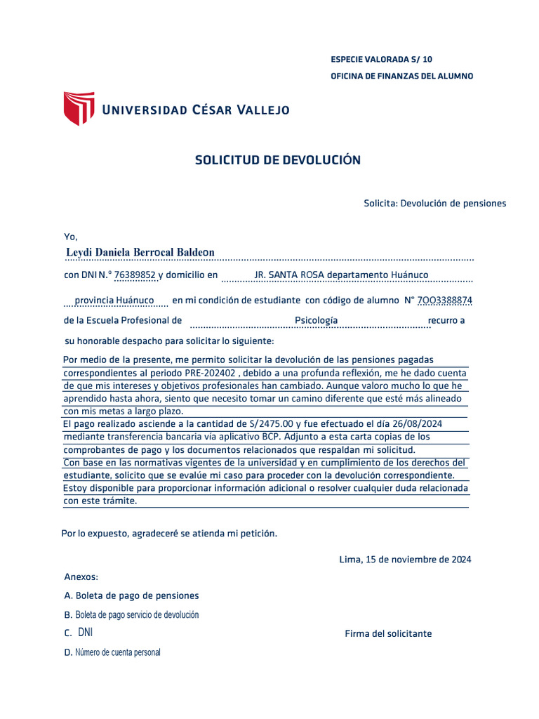 Ucv Formato de Solicitud Adjuntar | PDF