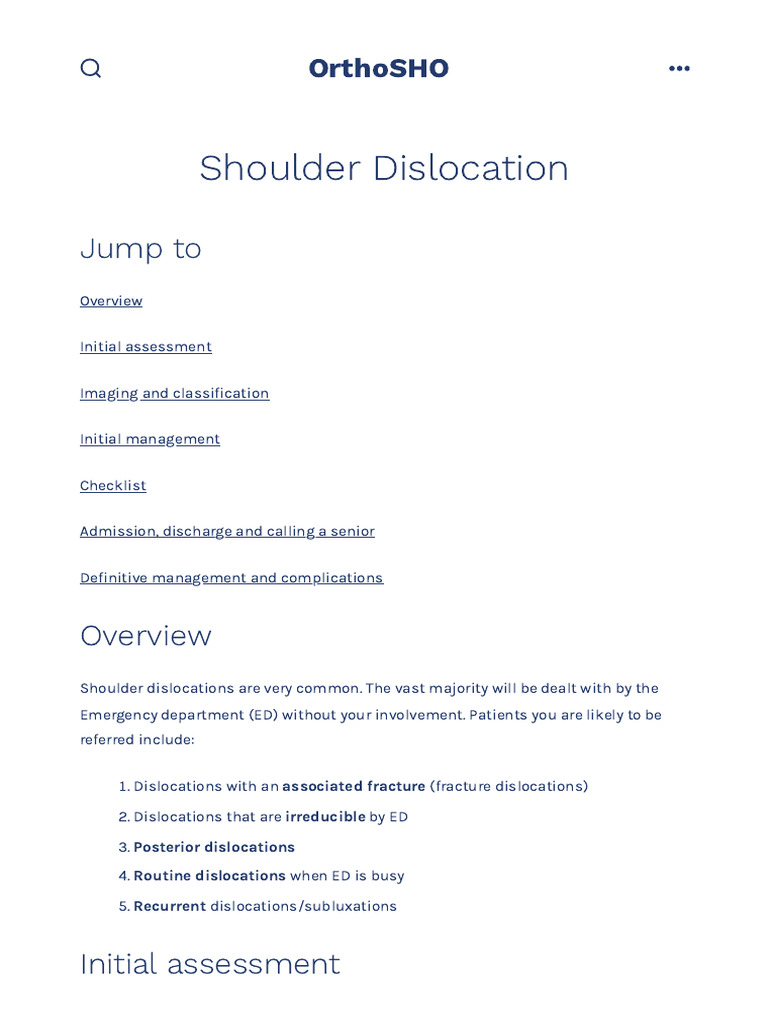 Shoulder Dislocation - OrthoSHO | PDF | Shoulder | Musculoskeletal Disorders