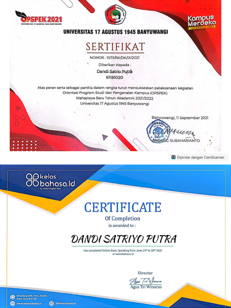 Sertifikat Dandi Satriyo Putra | PDF