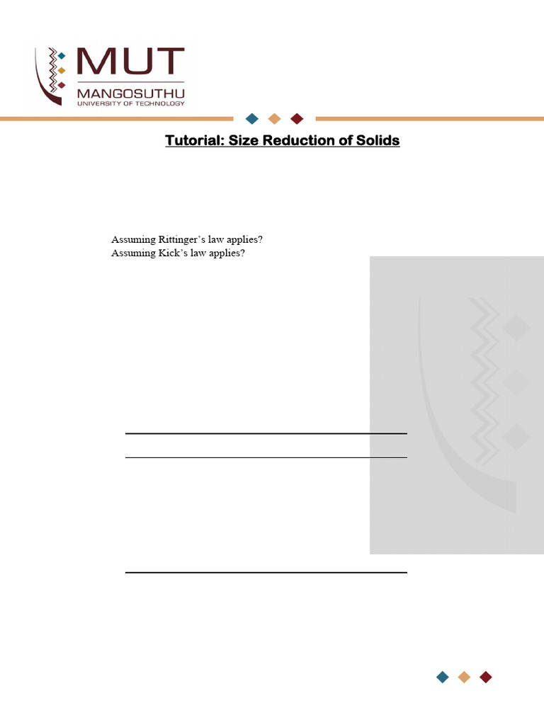CHPL332 Size Reduction of Solids - Tutorials | PDF | Mill (Grinding) | Secondary Sector Of The ...
