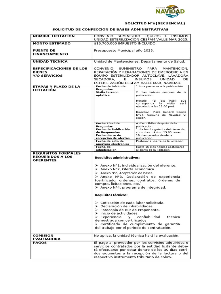 Convenio Suministro Mantencion - Reparacion Autocla - Solicitud de ...