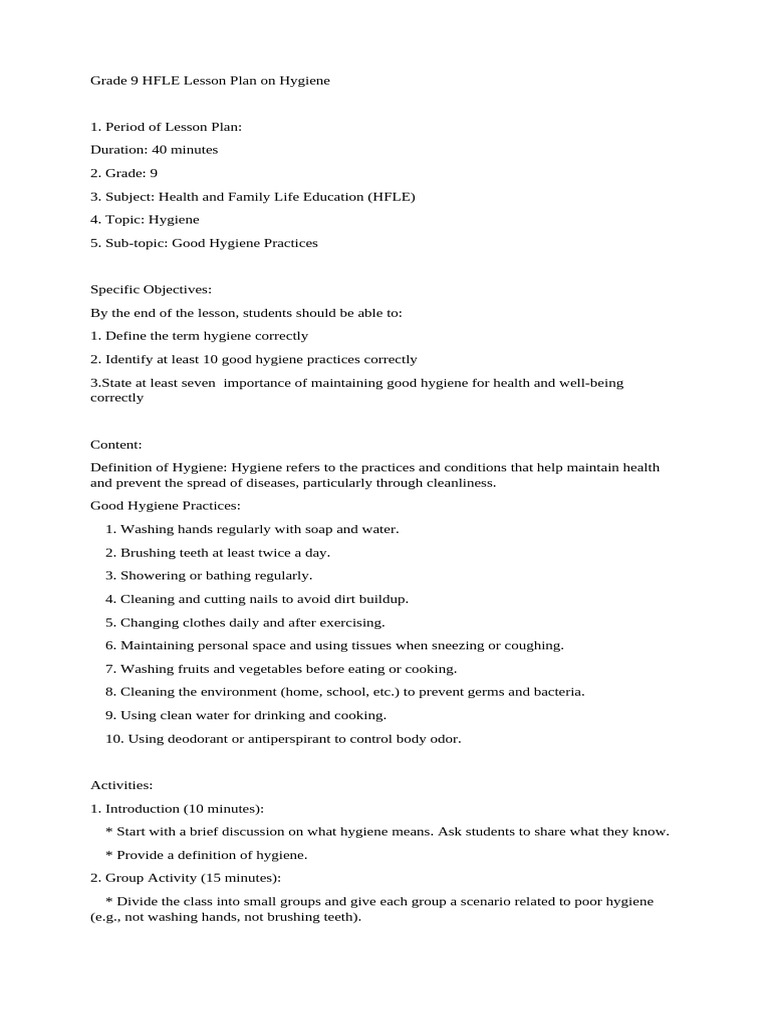Grade 9sccp Hfle Week 1 | PDF | Hygiene | Learning