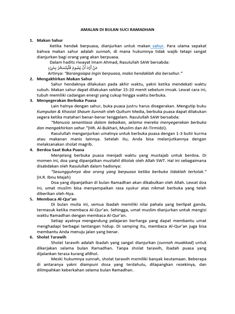 AMALAN DI BULAN SUCI RAMADHAN | PDF