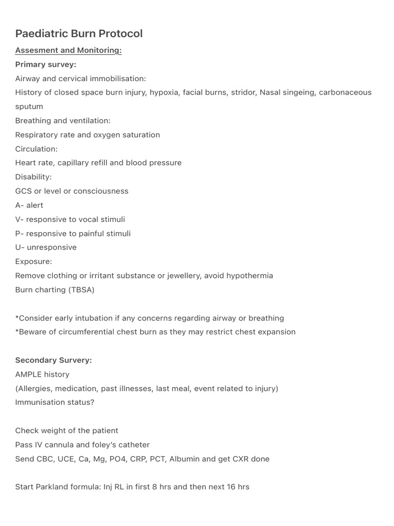 Paediatric Burn Protocol | PDF