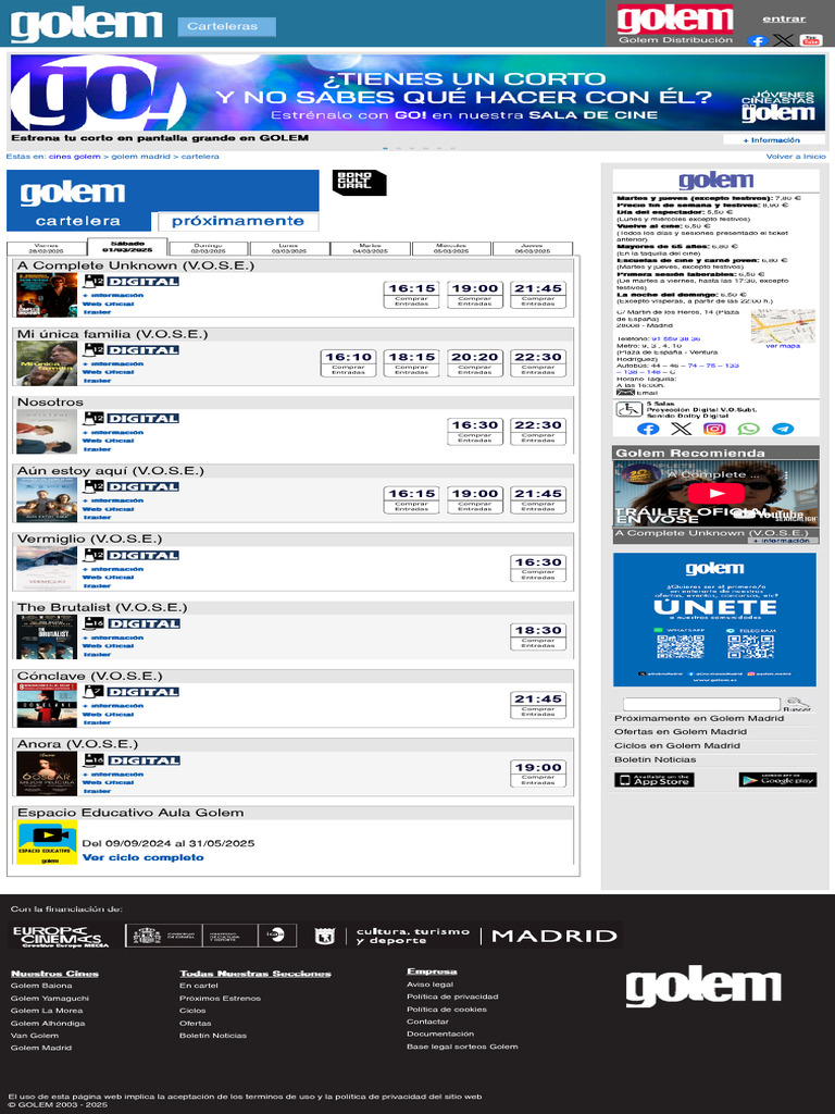 Cartelera Golem Madrid 2 | PDF