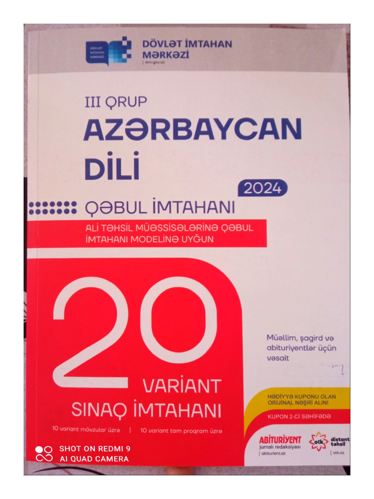 DİM OTK Azərbaycan Dili 20 Variant Sınaq Kitabı III Qrup | PDF