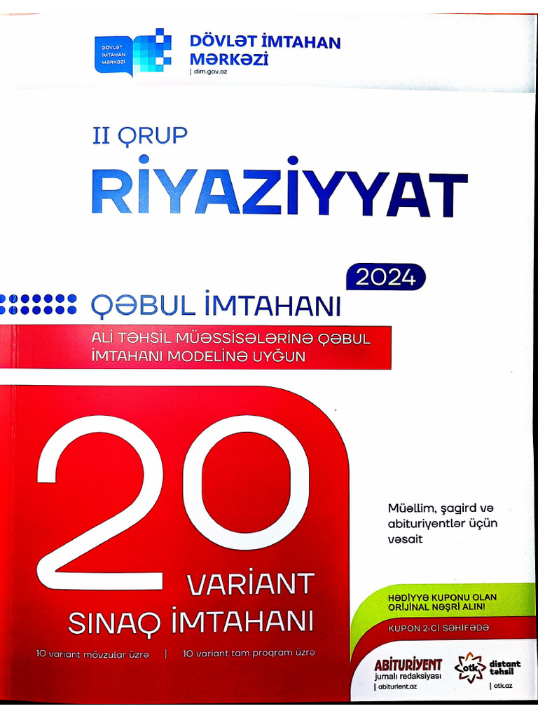 II Qrup Riyaziyyat 20 Sınaq Otk | PDF