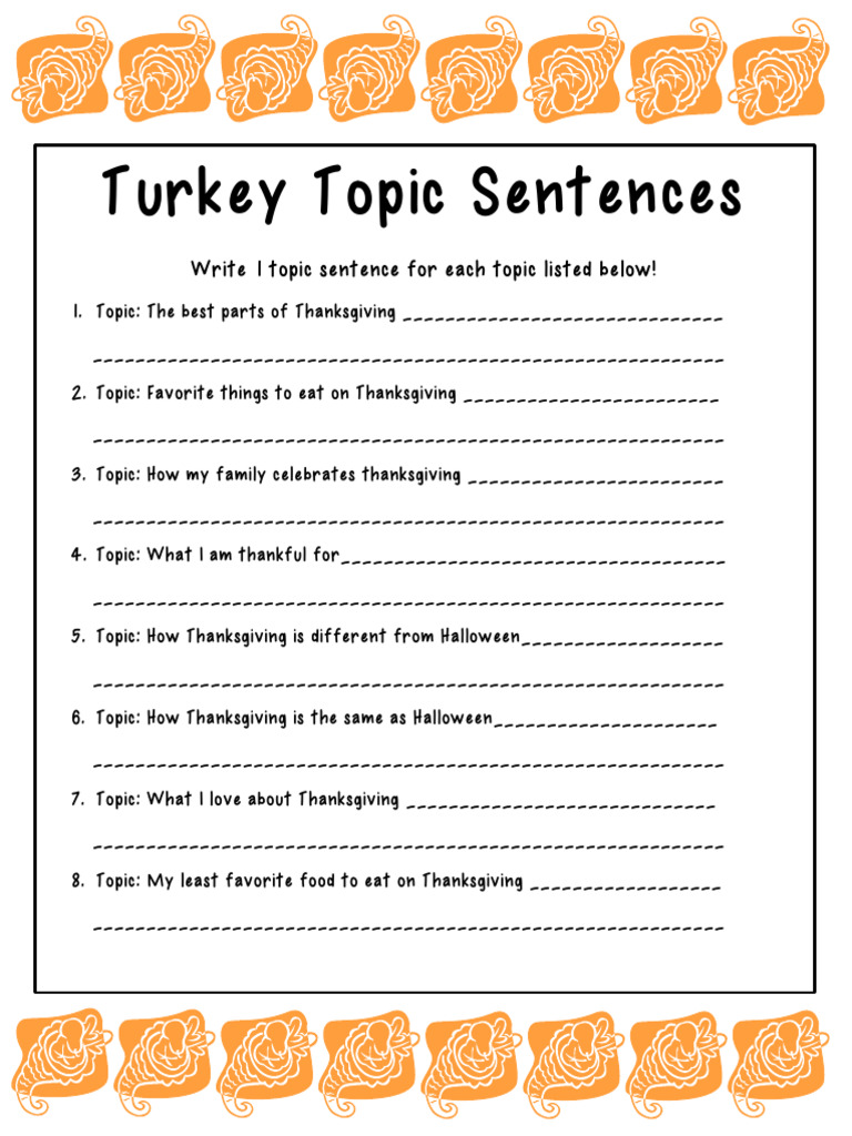 Turkey Topic Sentences: Write 1 Topic Sentence For Each Topic Listed ...