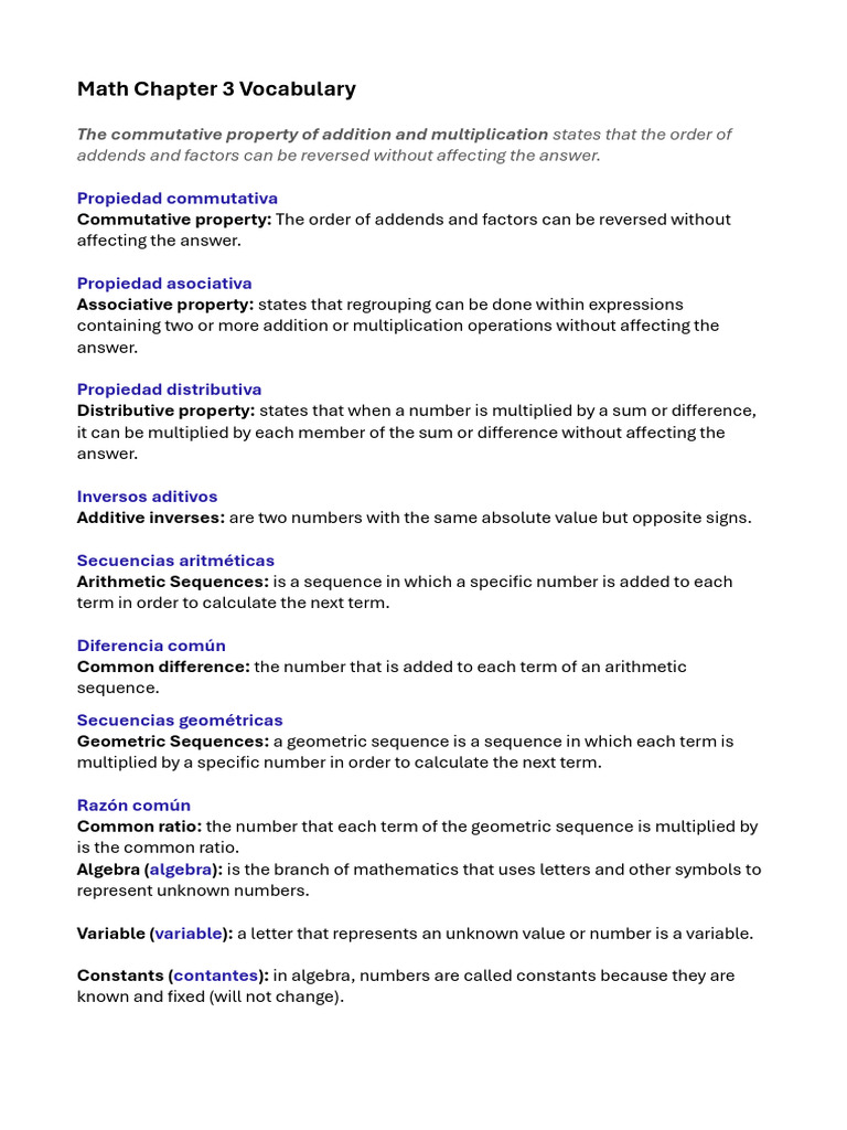Math Chapter 3 Vocabulary | PDF | Álgebra