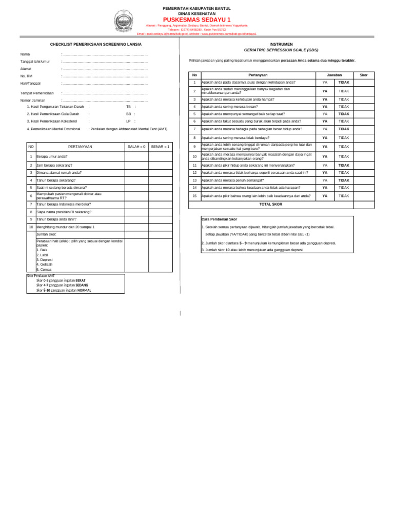 Form Penilaian Lansia-1 | PDF