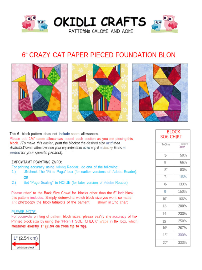 CrazyCatPaperPiecedQuiltBlock OC002 | PDF | Sewing | Domestic Life