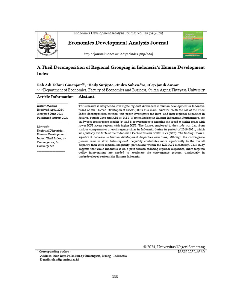 A Theil Decomposition of Regional Grouping in Indonesia's Human ...