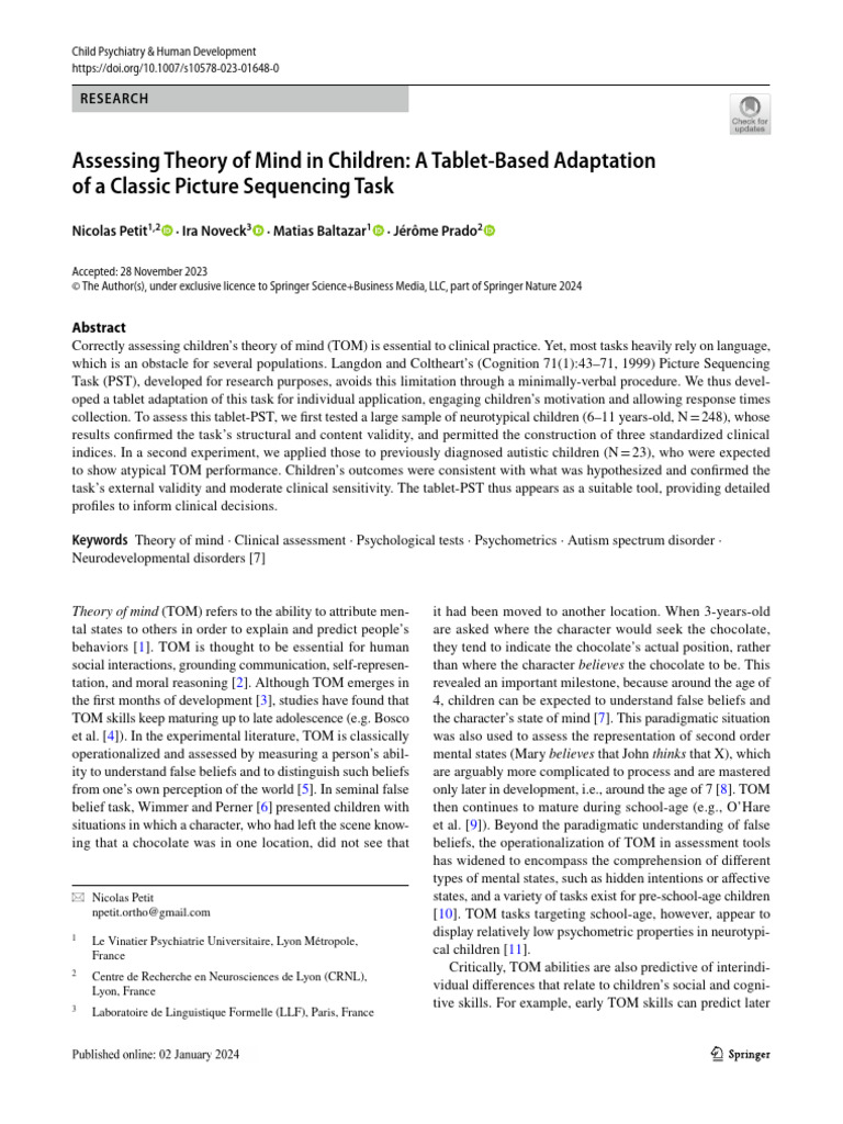 Tablet-Based Theory of Mind Assessment | PDF | Theory Of Mind | Autism