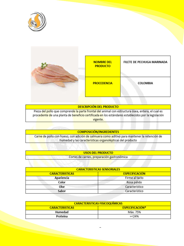 FICHA TECNICA FILETE PECHUGA MARINADA (1) | PDF | Carne | Cocinando