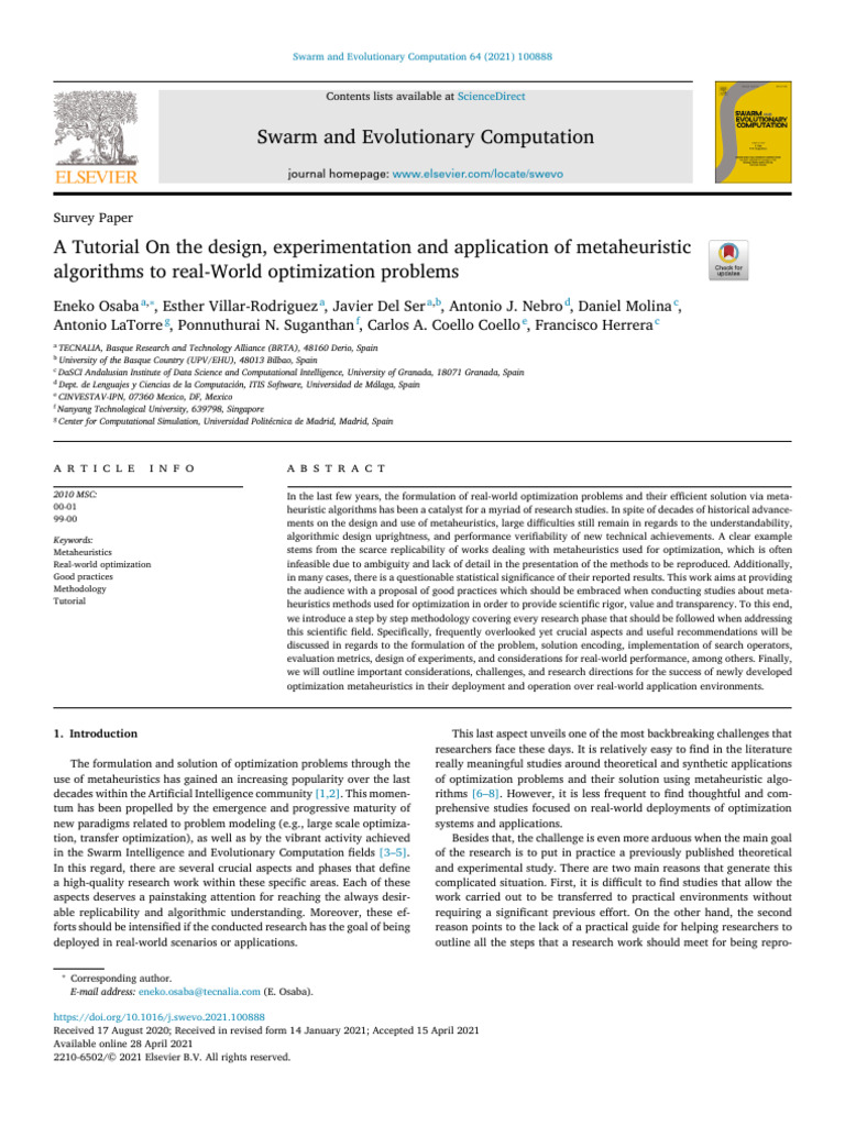 A Tutorial On The Desing, Experimentation and Application of Metaheuristic Algorithms To Real ...