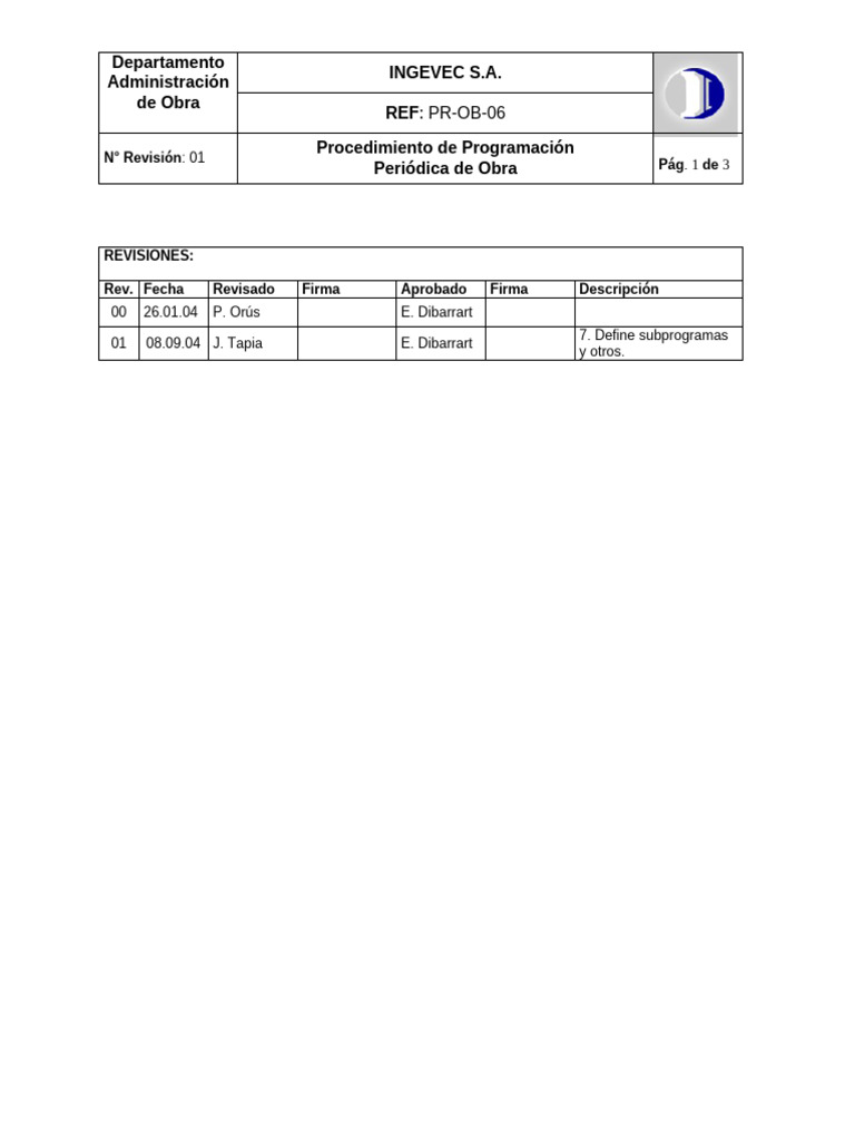 PR-OB-06 Programaci-Ón Peri-Ódica de Obra | PDF | Informática