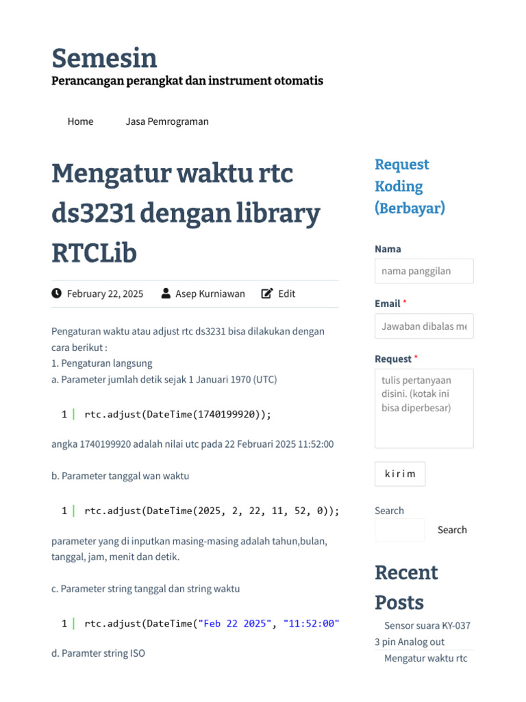 Mengatur Waktu RTC ds3231 Dengan Library RTCLib - Semesin | PDF