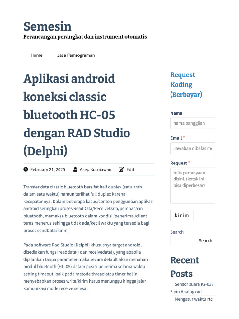 Aplikasi android koneksi classic bluetooth HC-05 dengan RAD Studio (Delphi) – Semesin | PDF