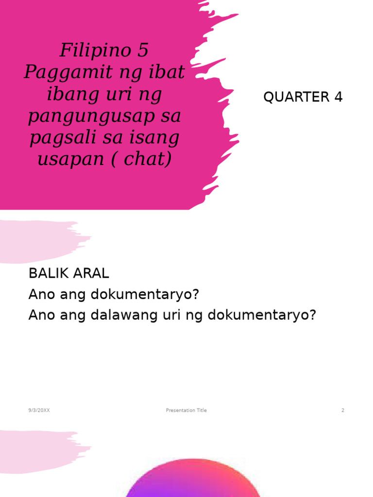Filipino 5 Paggamit NG Ibat Ibang Uri NG Pangungusap Sa Chat | PDF