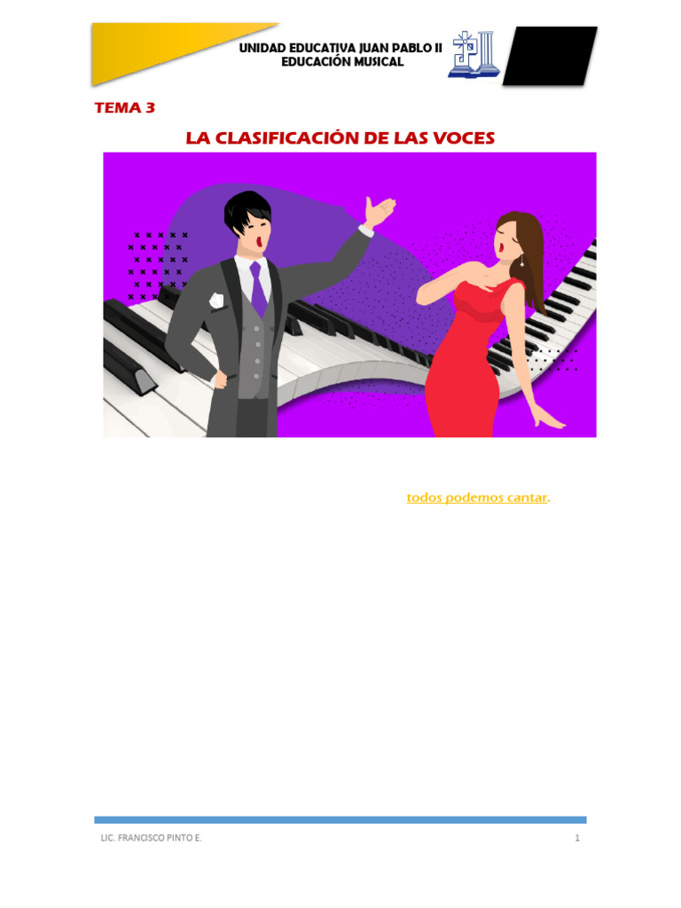 Tema 3 La Clasificacion de Las Voces | PDF | Canto | Música vocal