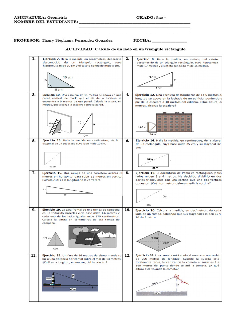 Actividad Sobre Teorema de Pit-Goras | PDF
