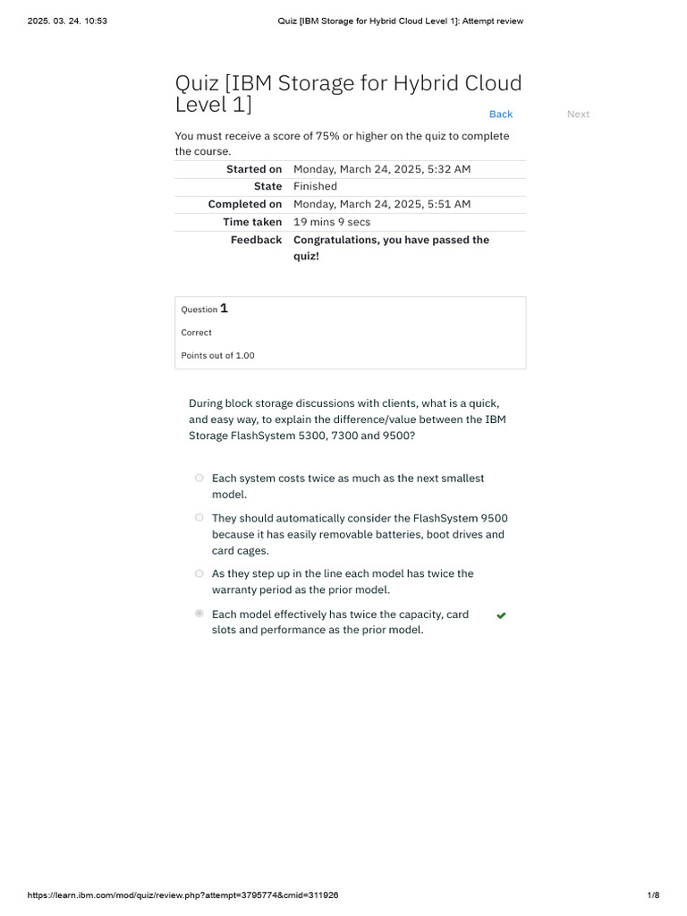 Quiz (IBM Storage For Hybrid Cloud Level 1) - Attempt Review | PDF | Cloud Computing | Computer ...