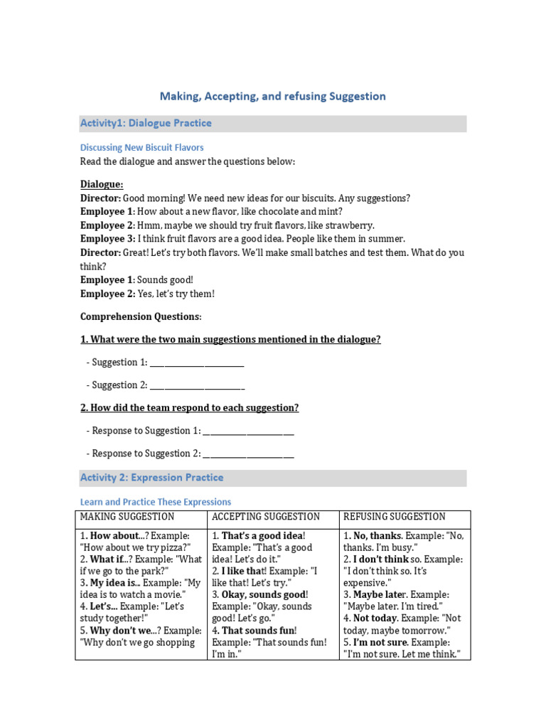 Suggestion Box Activity Worksheet | PDF