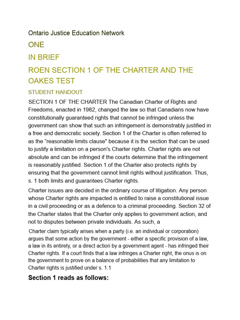 Copy of Oakes Test - Student | PDF | Political Charters | Legal Documents