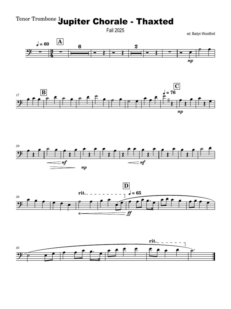Tenor Trombone Part: Jupiter Chorale | PDF