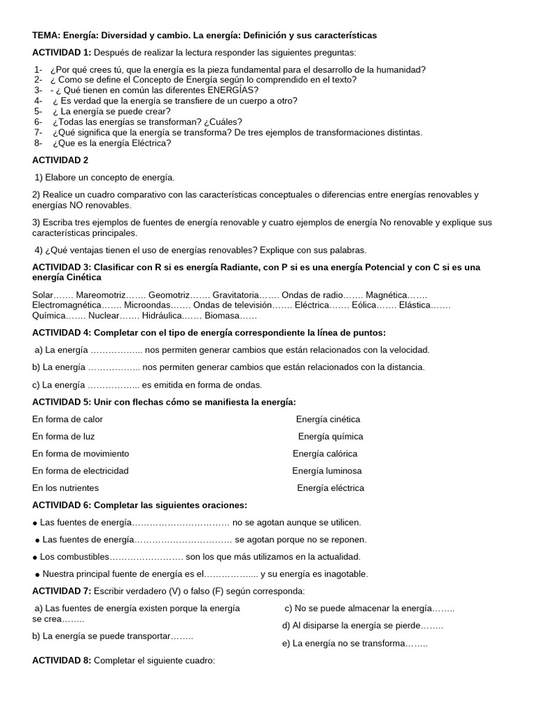 1° Año Ciencias La Energia | PDF | Energía renovable | Sociedad