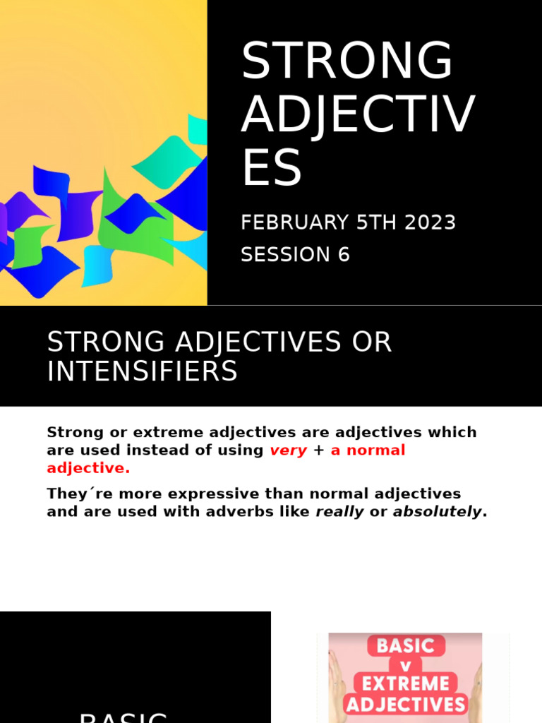 Strong Adjectives and Intensifiers Guide | PDF