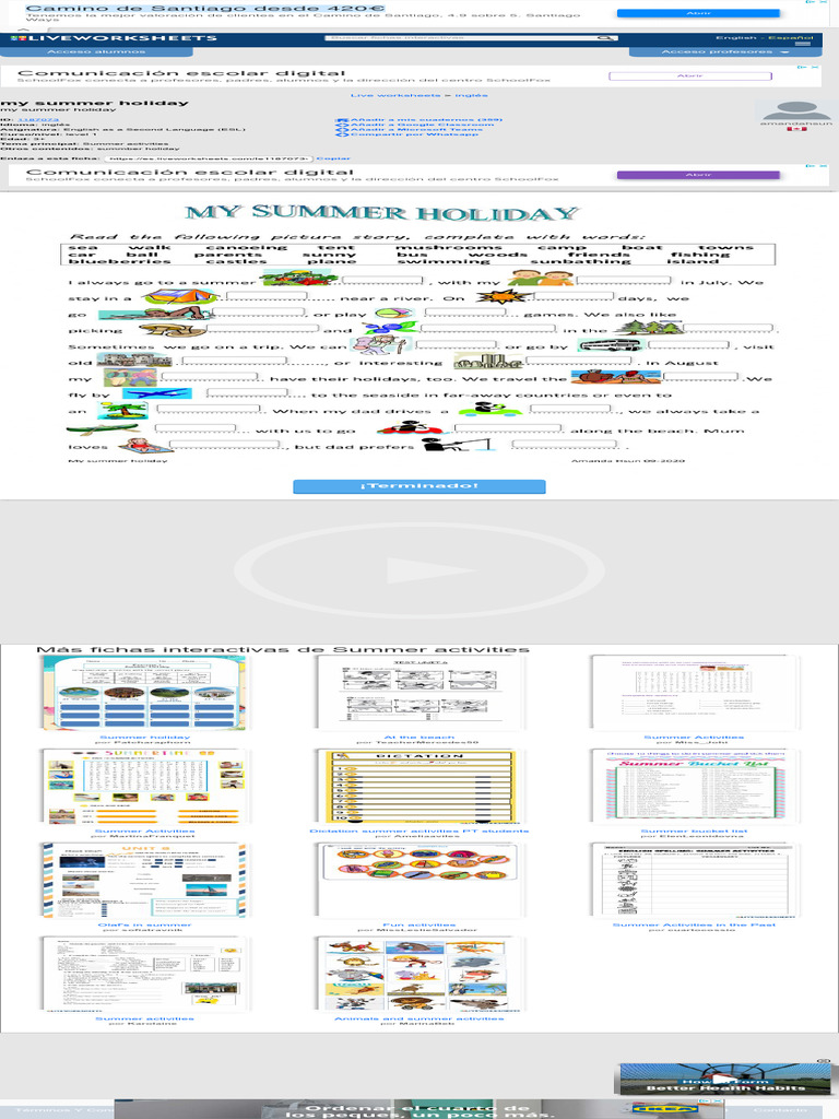 Actividad de My Summer Holiday | PDF