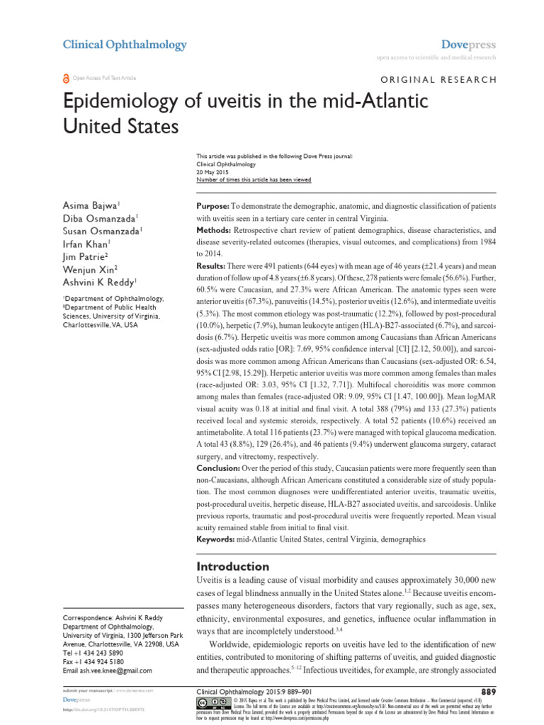 Uveitis Epidemiology in Mid-Atlantic USA | PDF | Ophthalmology | Immunology