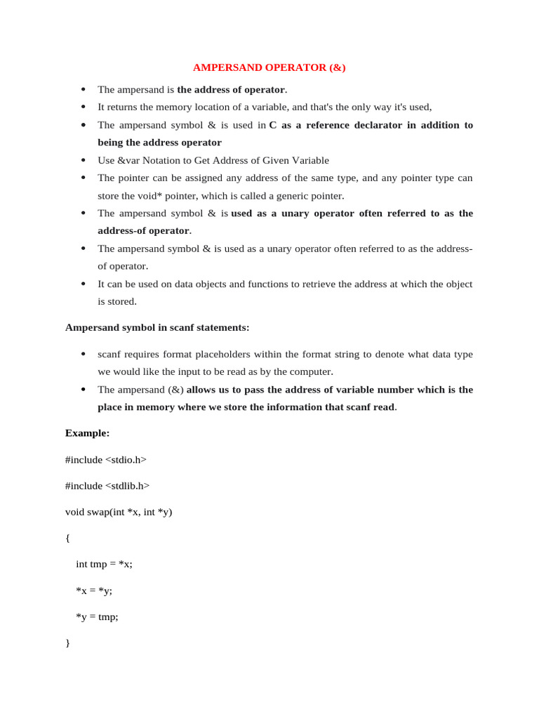 Ampersand Operator And Null Pdf Pointer Computer Programming
