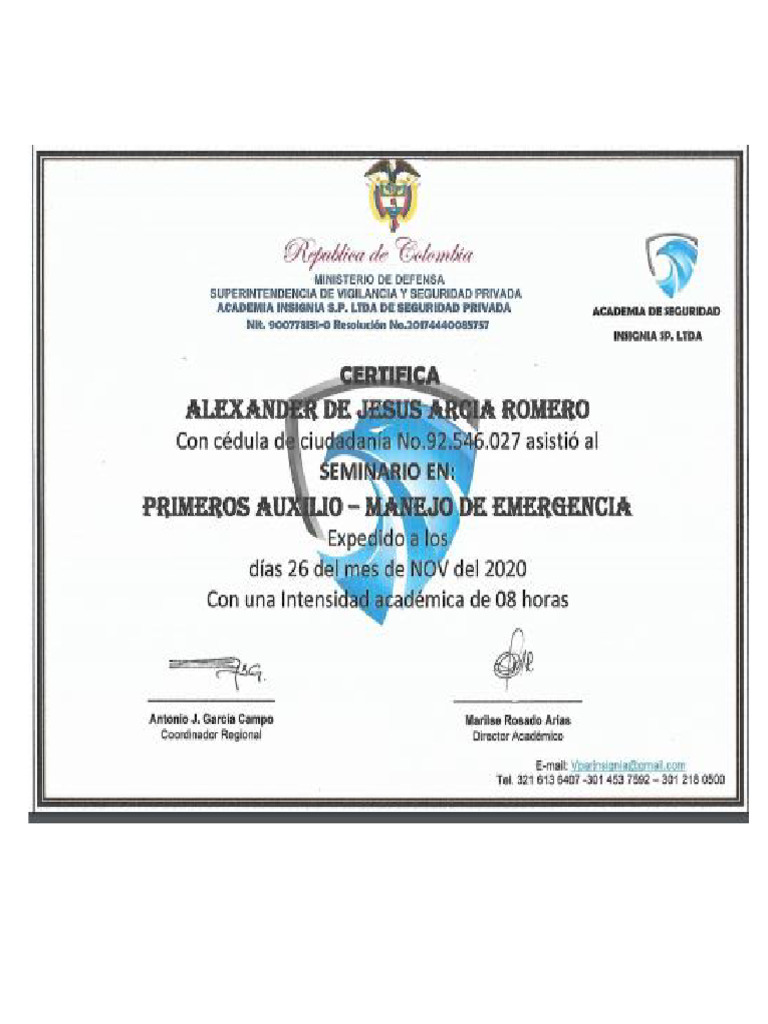 Certificado Primeros Auxilio | PDF