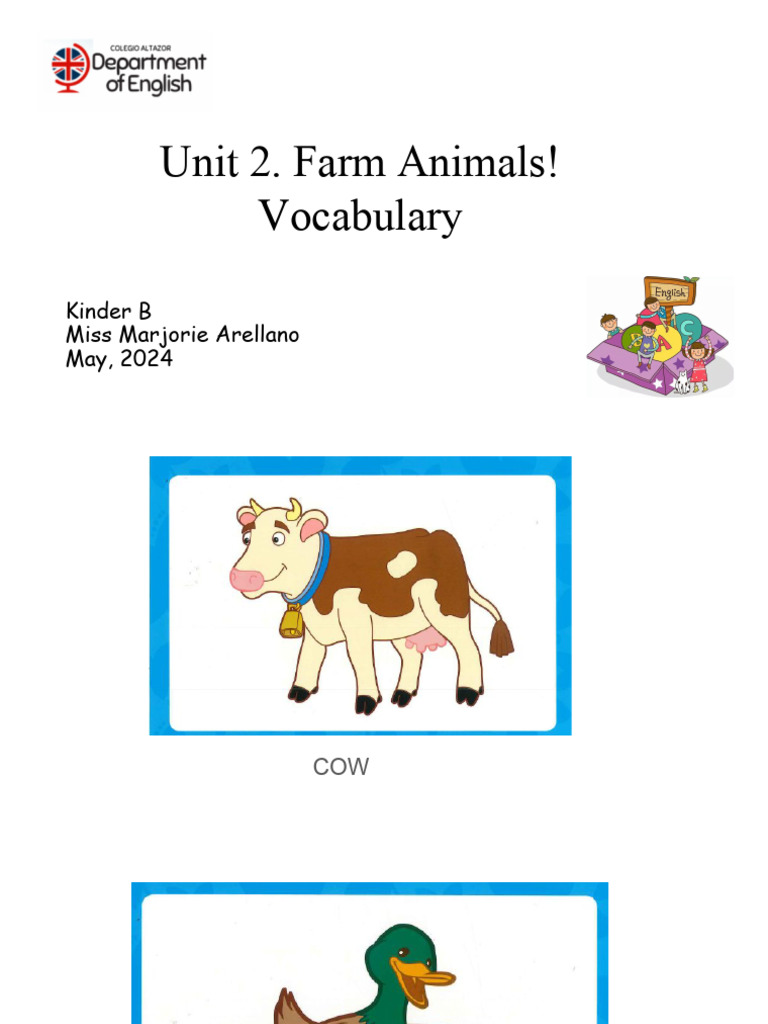 Vocabulary Unit 2 Farm Animals! (1) | PDF