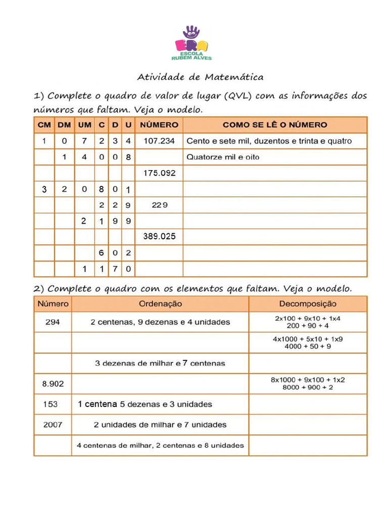 ATV Sist. Numeração Decimal - 5ºANO | PDF