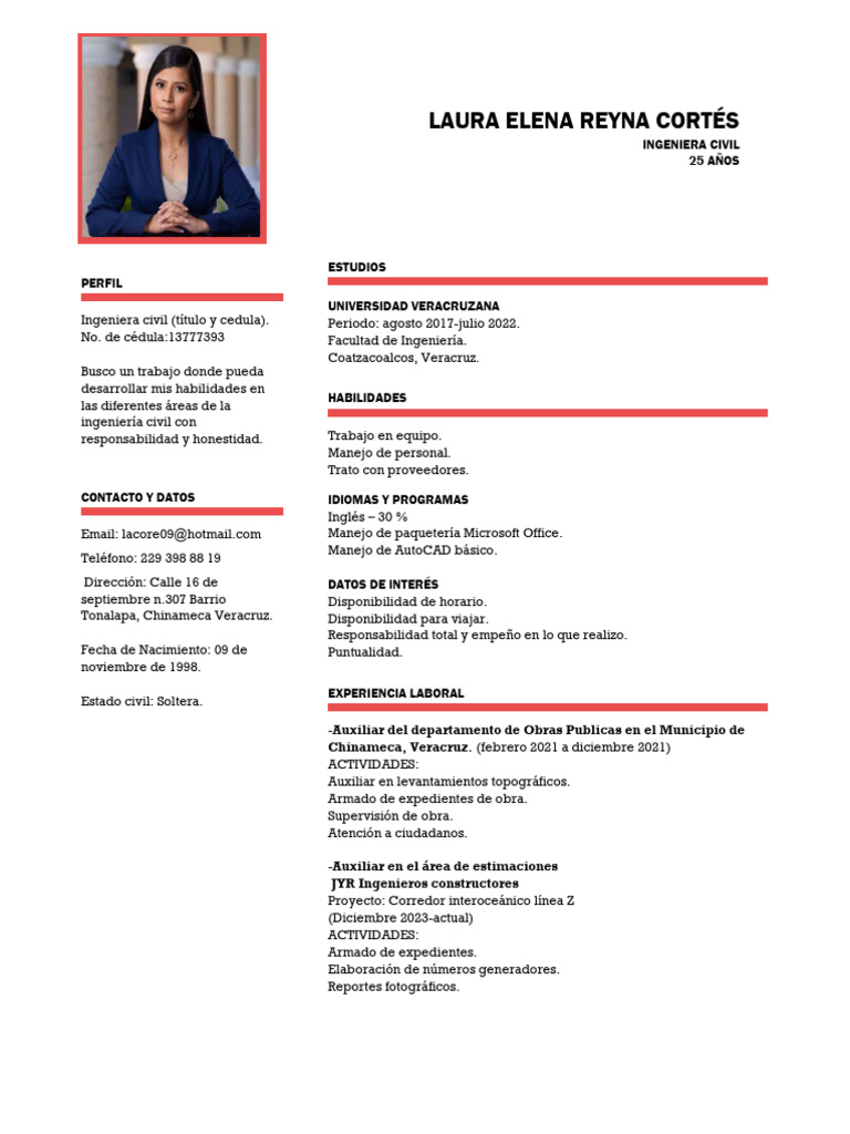 Curriculum Laura Elena Reyna Cortes | PDF | Ingeniero civil | Ingeniería
