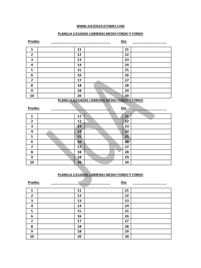 Planilla Llegadas Pista Jda | PDF