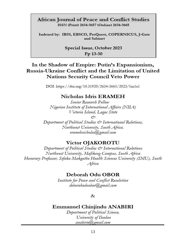 Putin's Expansionism and UNSC Limitations | PDF | World Politics ...