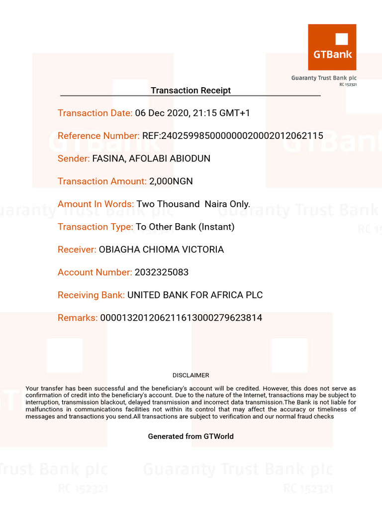 Transaction Receipt for Fund Transfer | PDF