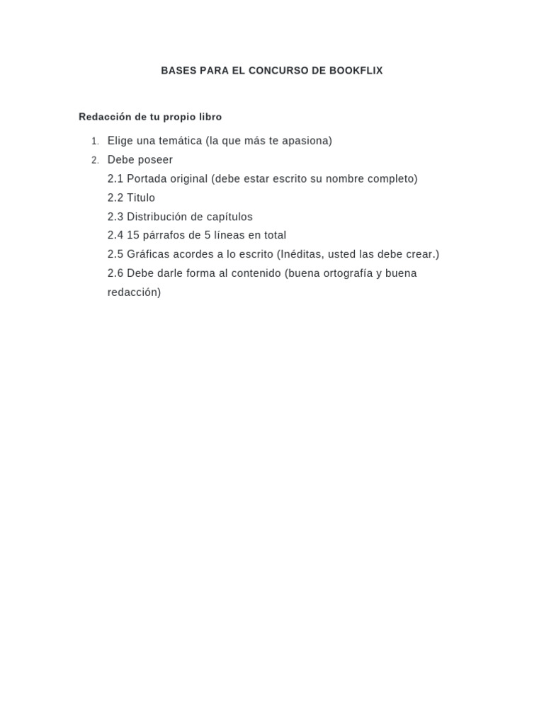 Bases para El Concurso de Bookflix | PDF