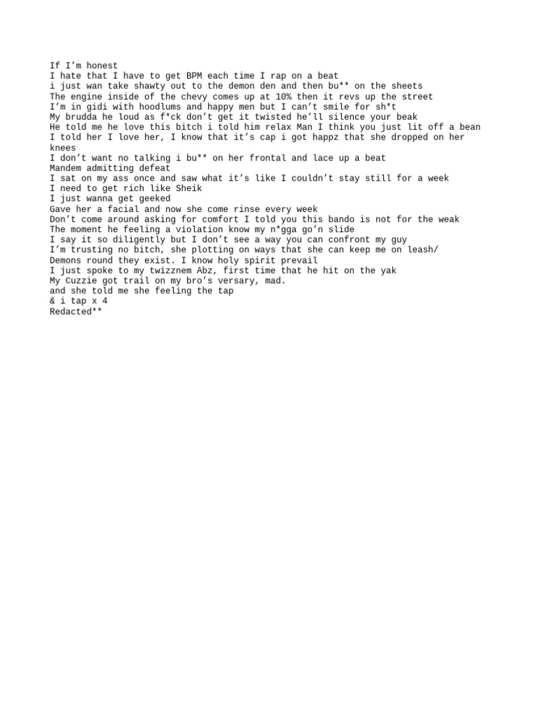 Gritty Rap Lyrics Reflecting Struggles | PDF