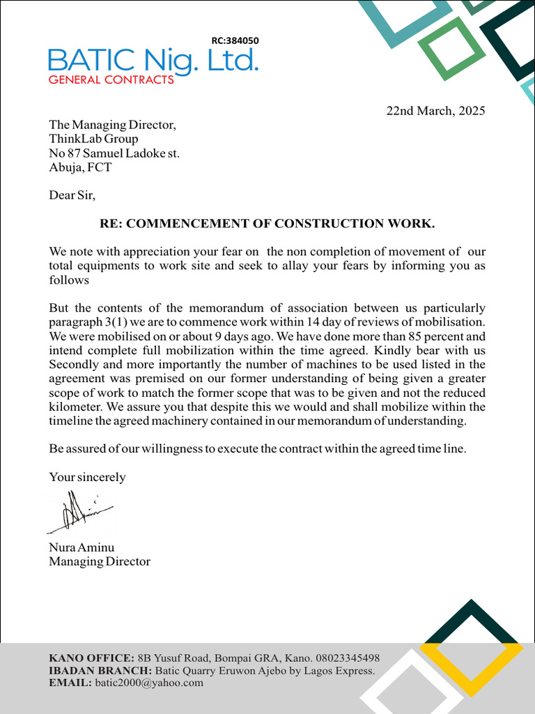 Construction Work Commencement Update | PDF