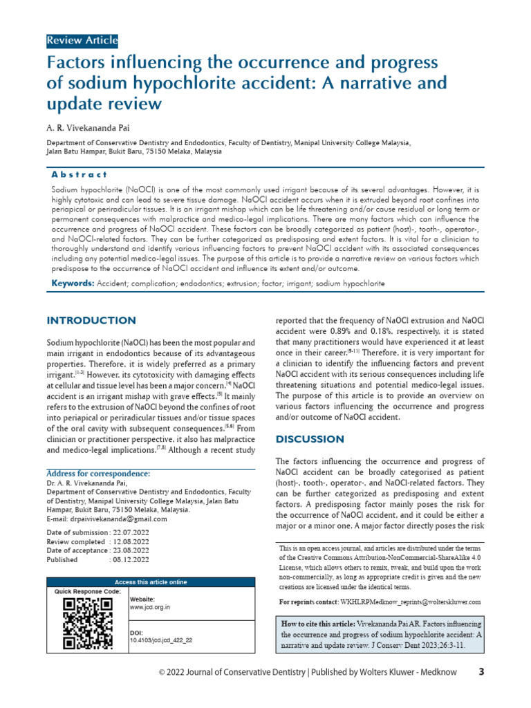 Factors Influencing The Occurrence and Progress of NaOCl Accidente | PDF | Dental Anatomy ...